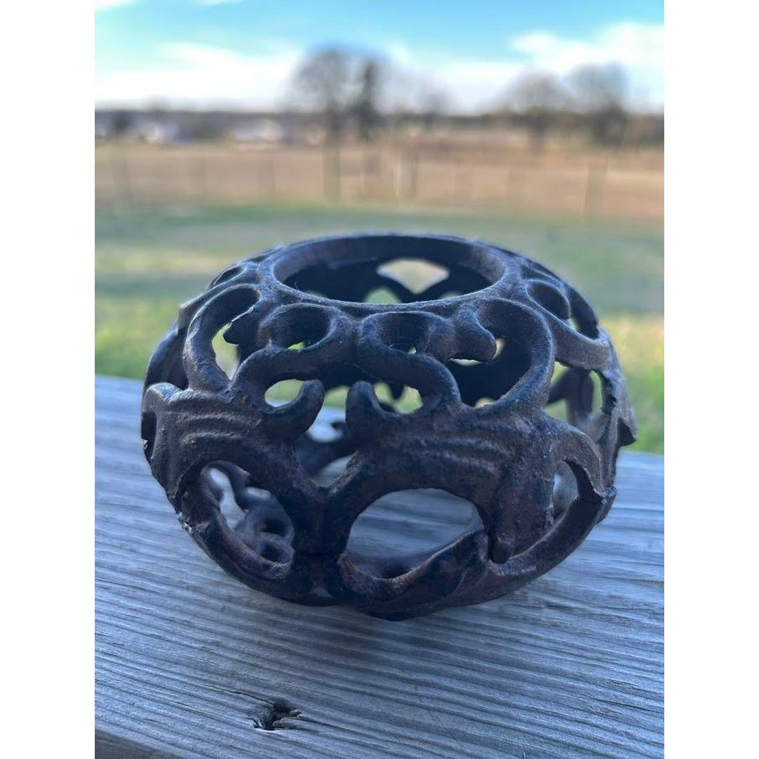 Vintage Cast Iron Orb Candle Holder or Lantern Accent Rustic Farmhouse ...