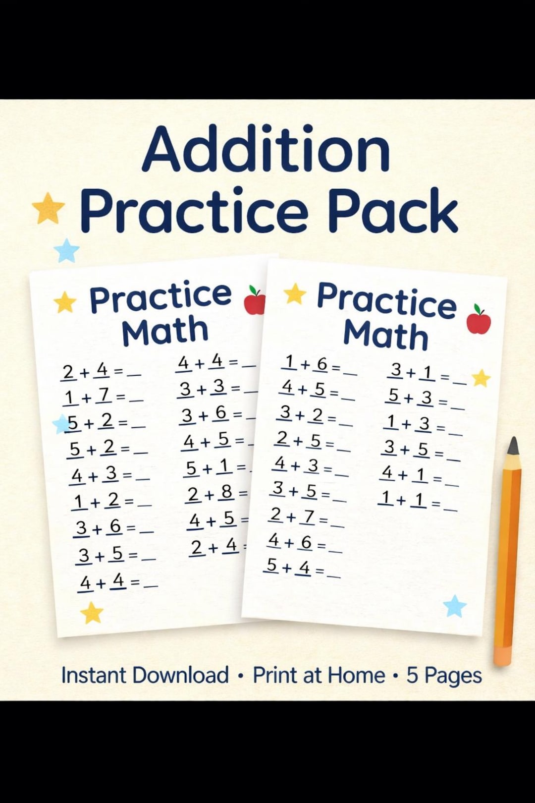 Addition Practice Pack | Math Worksheets for Kids | Numbers 1–10 ...