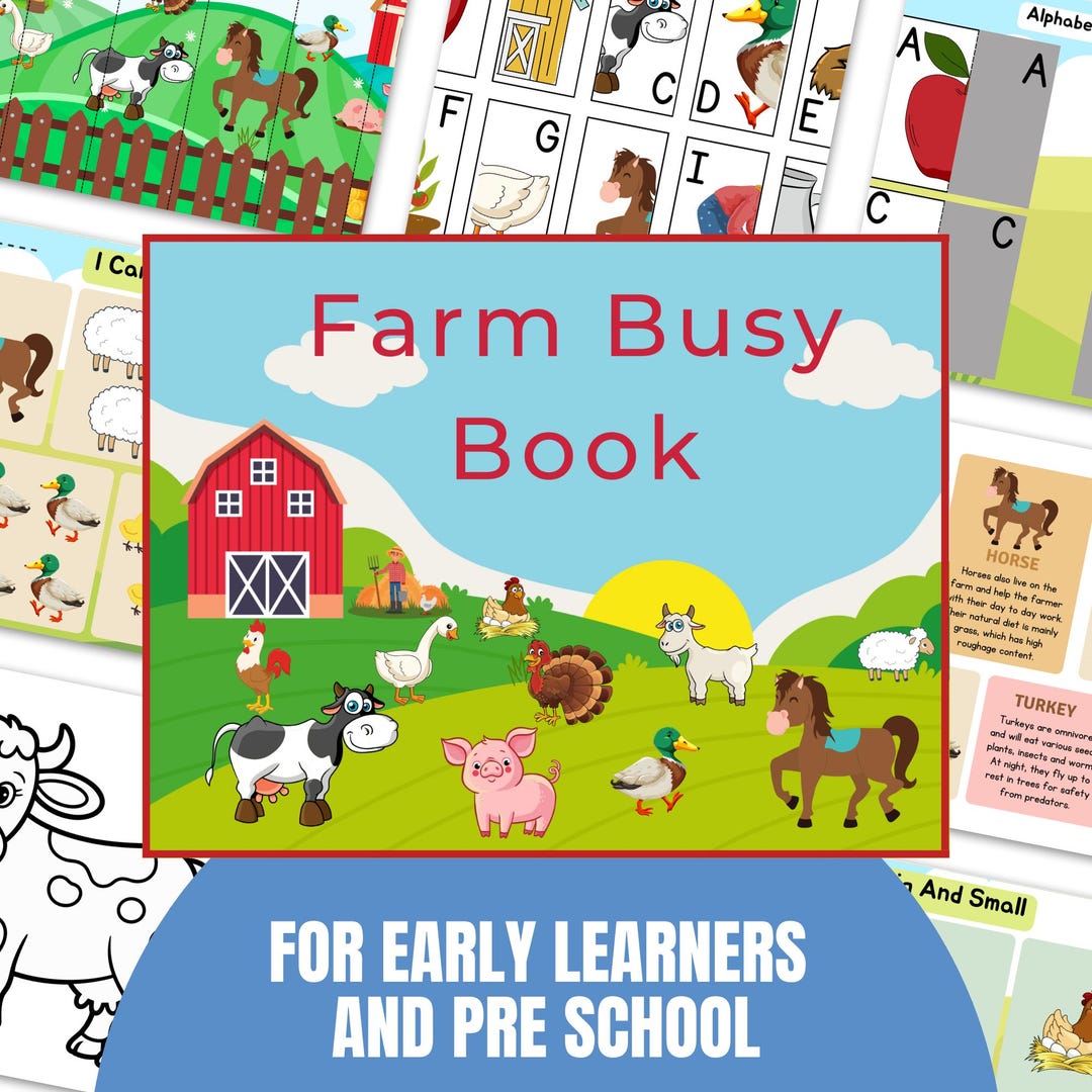 Farm + Farm Animal Themed Busy Book Workbook for Early Learners ...