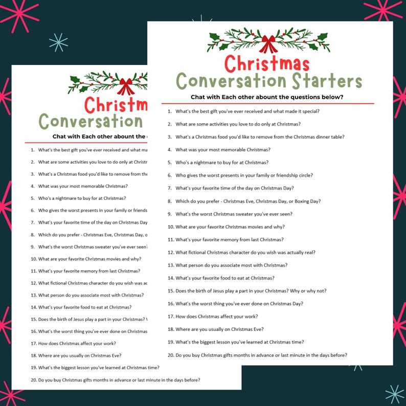Christmas Icebreaker Game, Conversation Starters Printable, Christmas ...