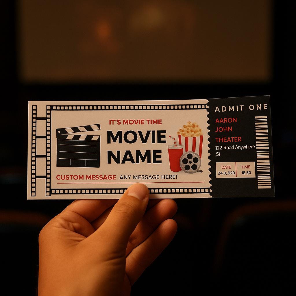 Printable Movie Night Ticket | Editable Movie Gift Template | Cinema ...