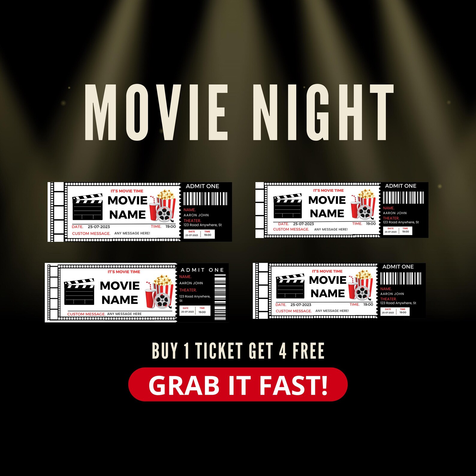 Printable Movie Night Ticket | Editable Movie Gift Template | Cinema ...