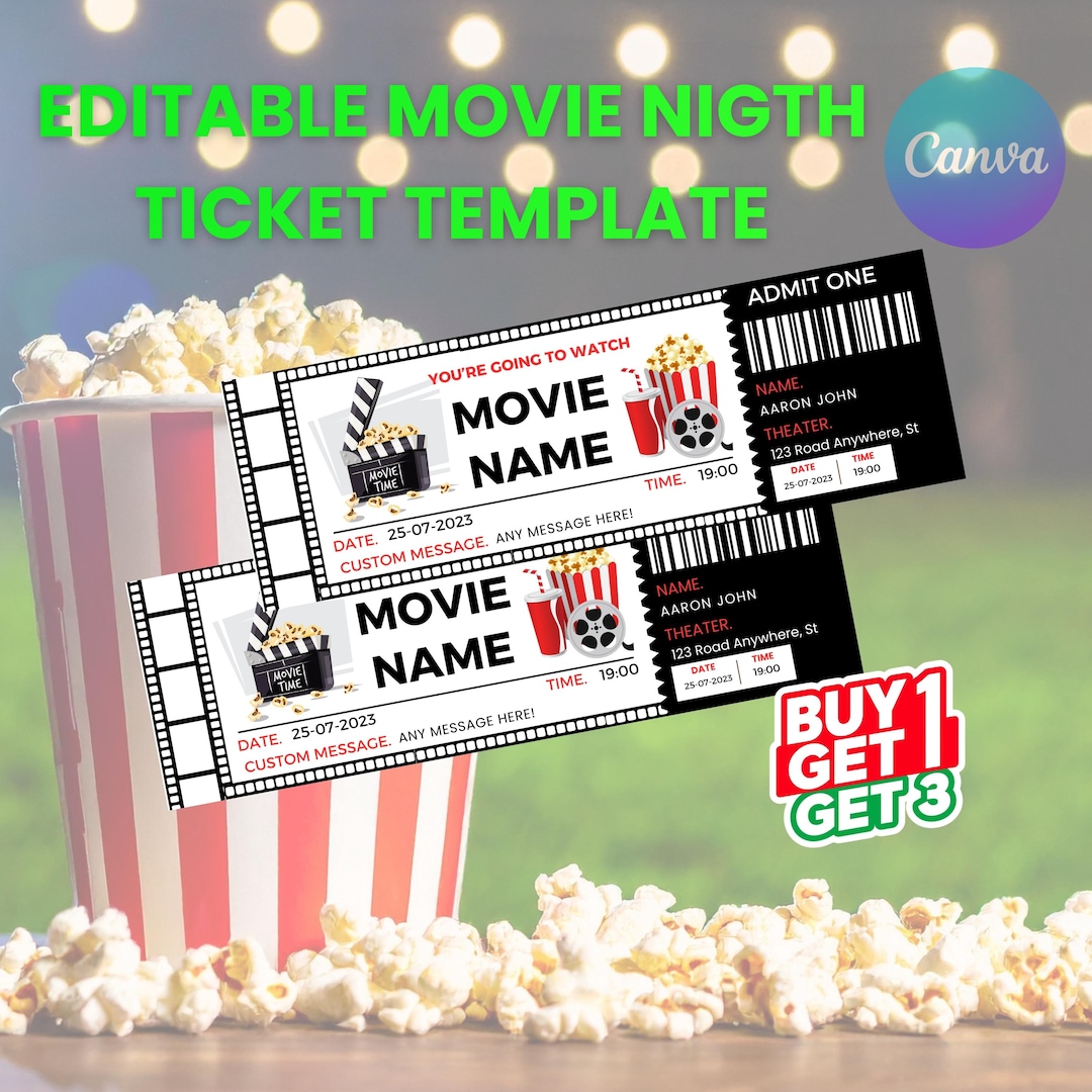 Editable Movie Ticket Template | Printable Movie Gift | Cinema-themed ...