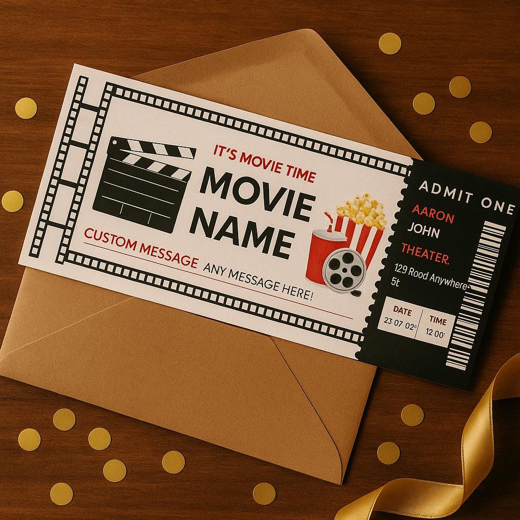 Printable Movie Night Ticket | Editable Movie Gift Template | Cinema ...