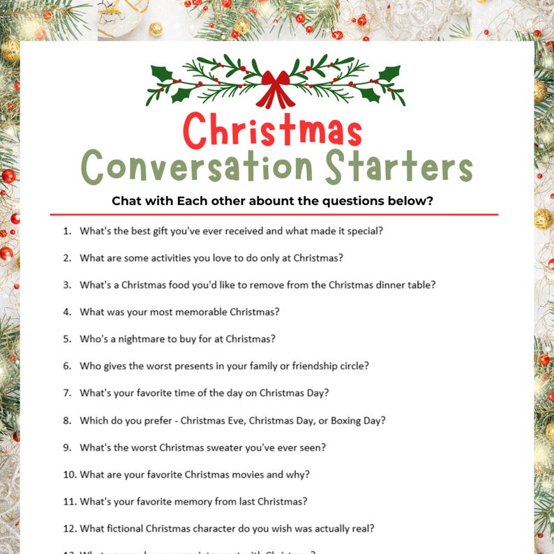 Christmas Icebreaker Game, Conversation Starters Printable, Christmas ...
