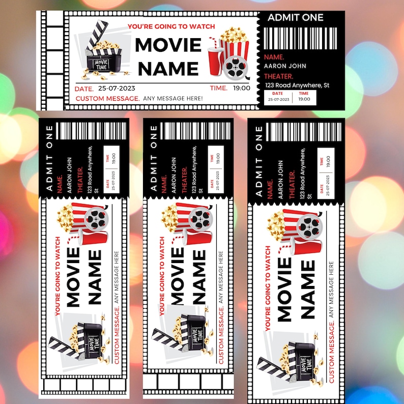 Editable Movie Ticket Template | Printable Movie Gift | Cinema-themed ...