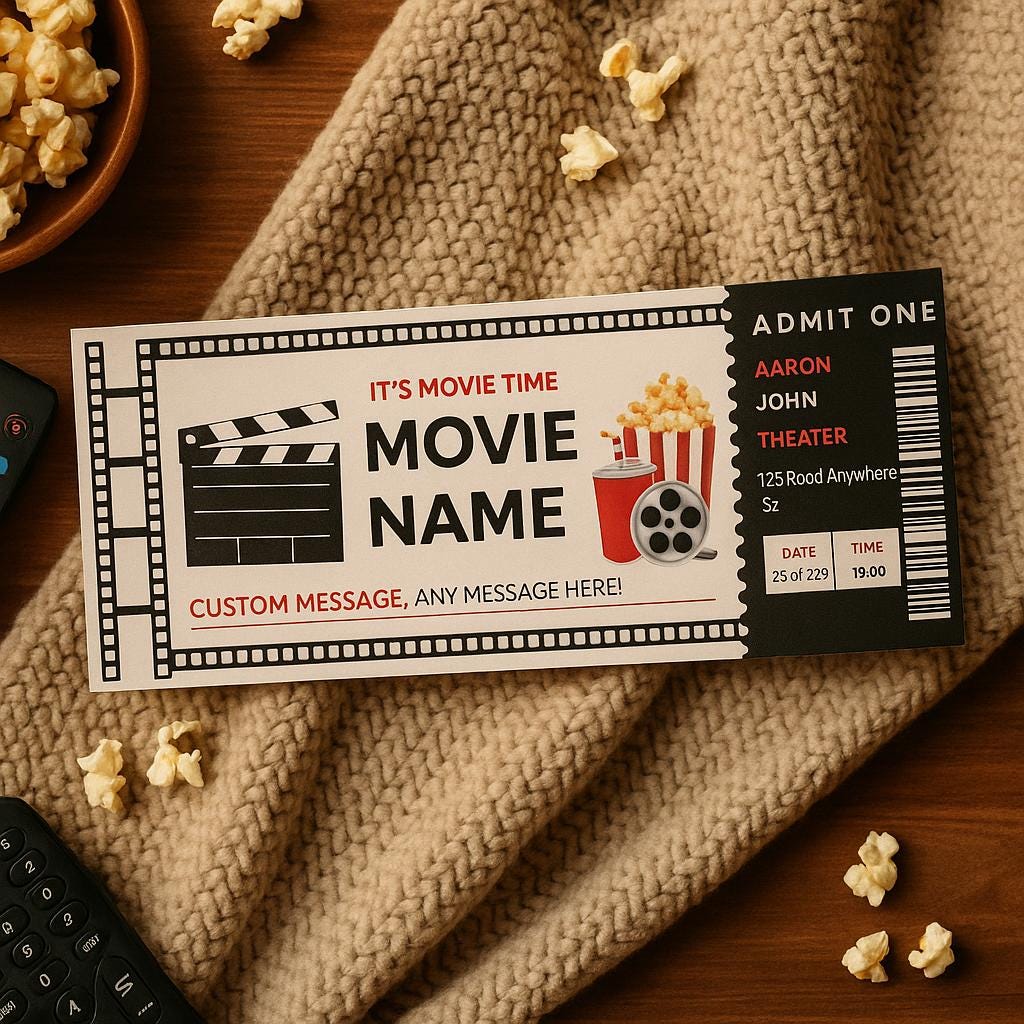 Printable Movie Night Ticket | Editable Movie Gift Template | Cinema ...