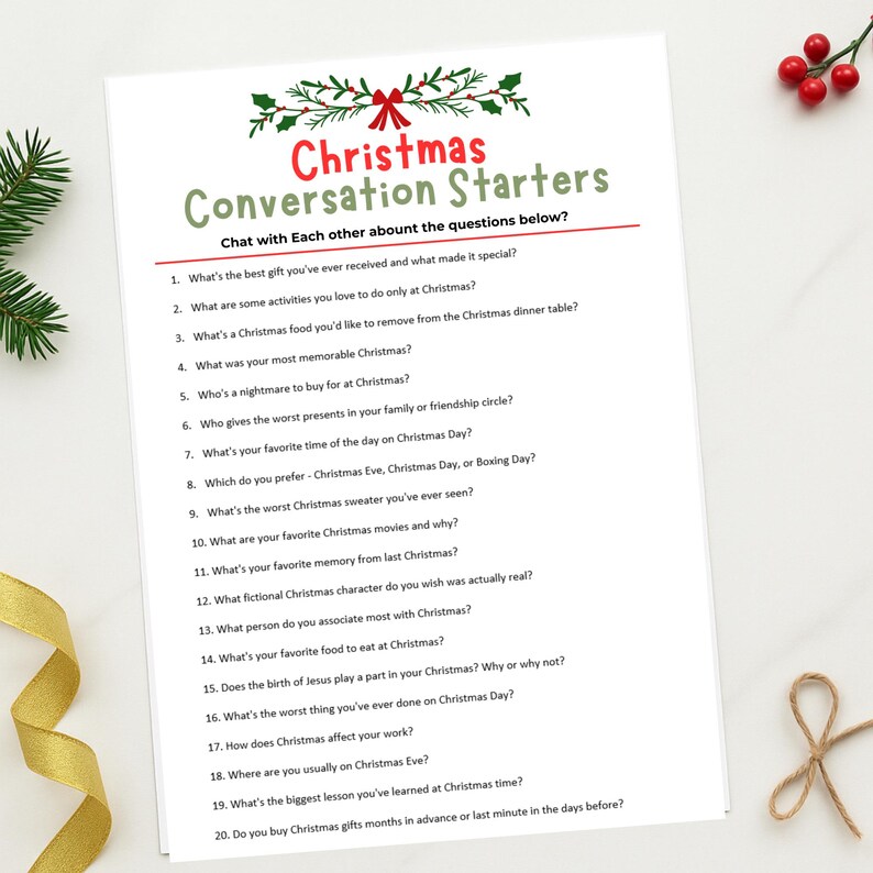 Christmas Icebreaker Game, Conversation Starters Printable, Christmas ...