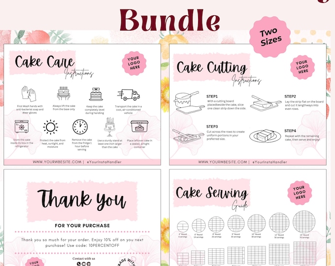 Cake Cutting Guide Card I Editable Canva Template I Cake Care Card ...