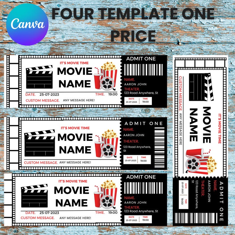 Printable Movie Night Ticket | Editable Movie Gift Template | Cinema ...