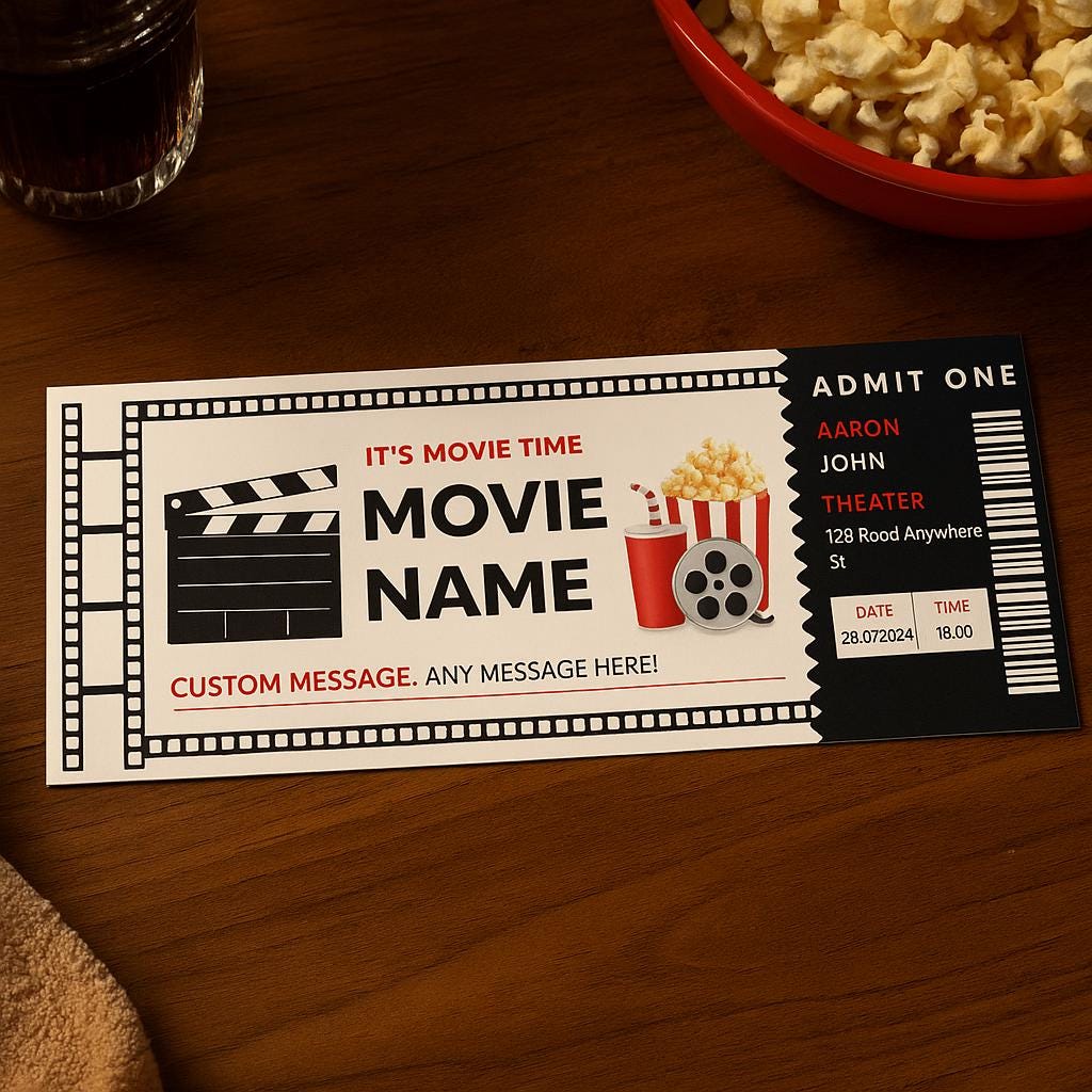 Printable Movie Night Ticket | Editable Movie Gift Template | Cinema ...