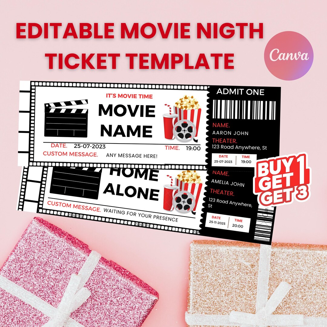 Printable Movie Night Ticket | Editable Movie Gift Template | Cinema ...