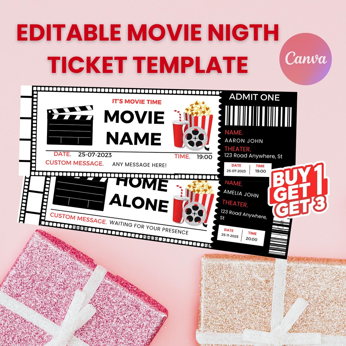 Printable Movie Night Ticket | Editable Movie Gift Template | Cinema ...