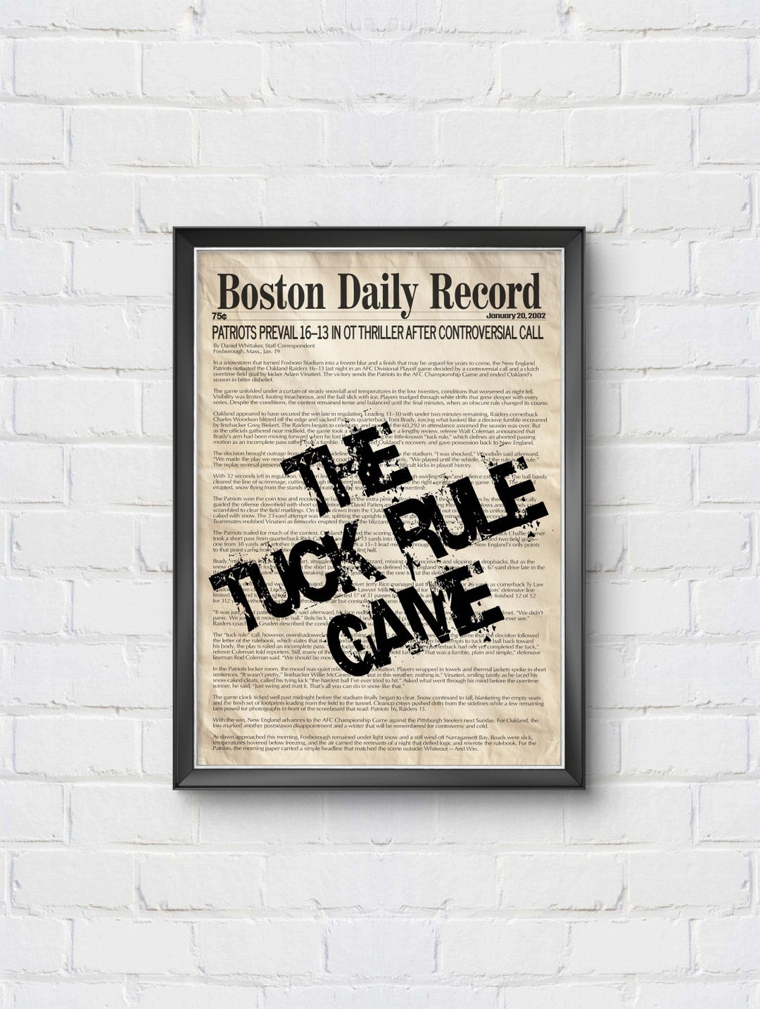 Tuck Rule Game - Poster Wall Art History American Football Newspaper ...