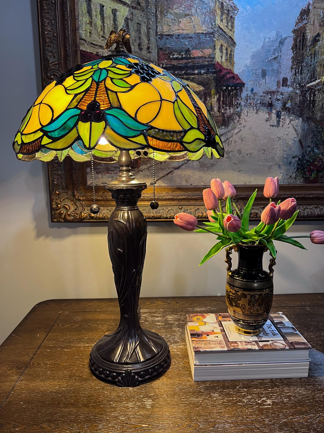 Tiffany Style Grape Vine Lamp – 28” Table Lamp, Vintage Inspired Home ...