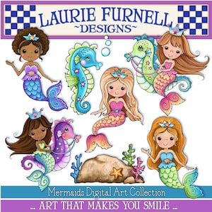 Mermaid Clip Art, Under the Sea Clip Art, Ocean Clip Art, Cute Mermaids ...