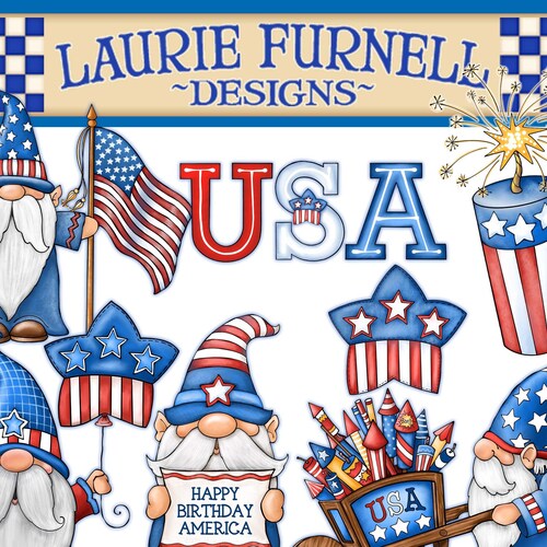 Patriotic Gnomes Clip Art/ Laurie Furnell/4th of July Gnomes - Etsy
