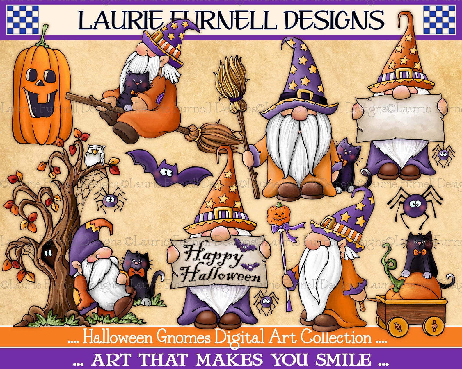 Halloween Gnome Clip Art, Halloween Gnome PNG, Bulletin Board Decor ...