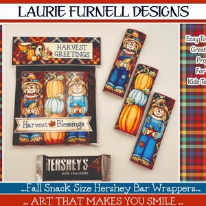 Fall Snack Size Candy Bar Wrapper, Scarecrow Candy Wrapper, Pilgrim ...