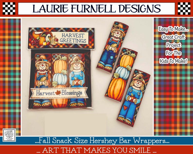Fall Snack Size Candy Bar Wrapper, Scarecrow Candy Wrapper, Pilgrim ...