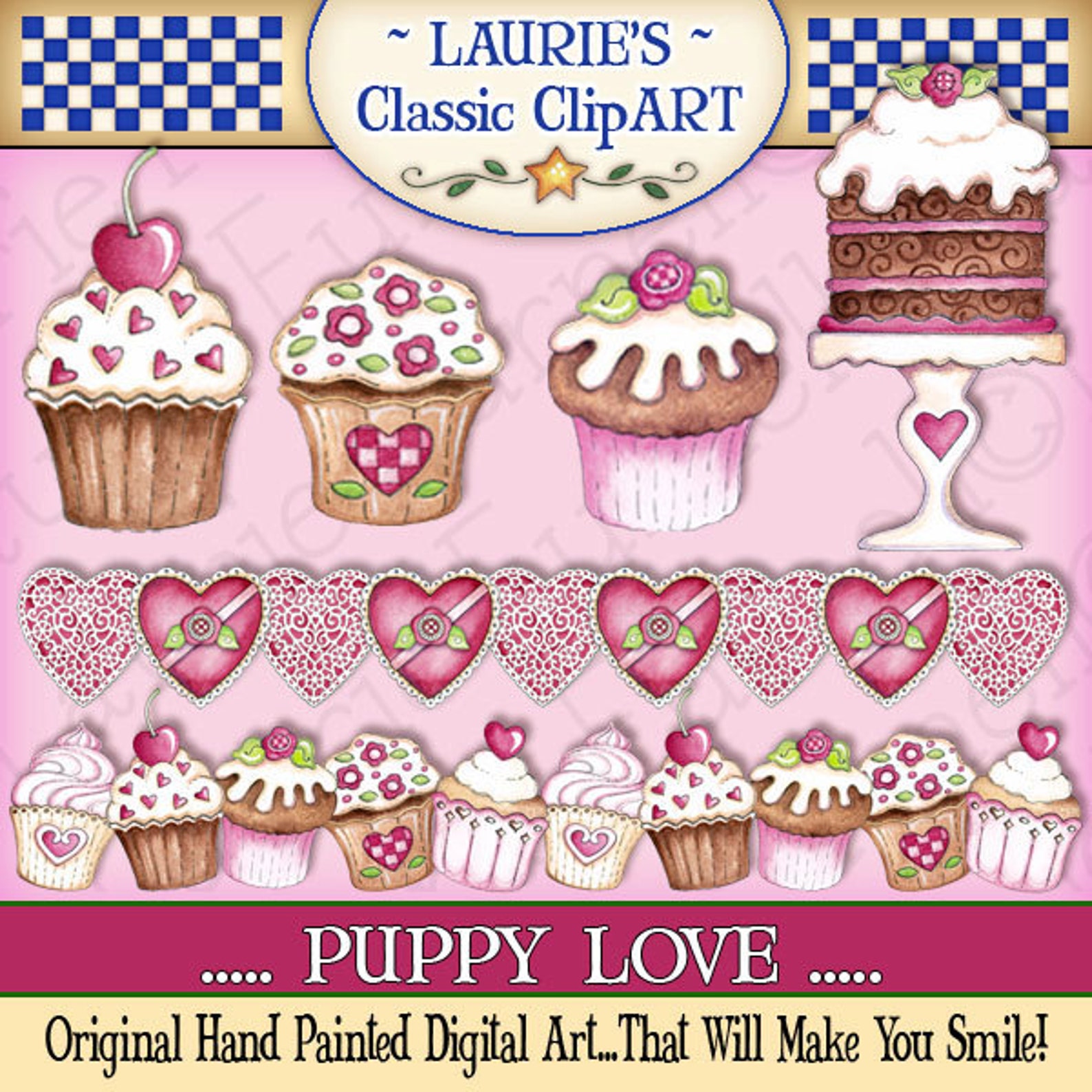 Puppy Love Digital Art Valentine Clipart Laurie Furnell | Etsy