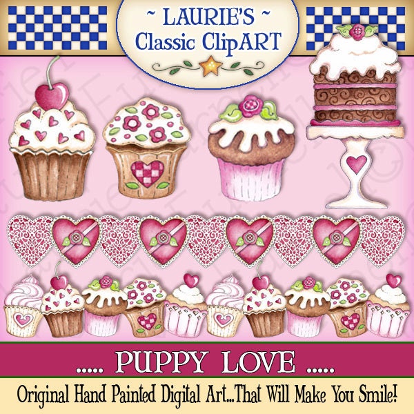 Puppy Love Digital Art Valentine Clipart Laurie Furnell | Etsy