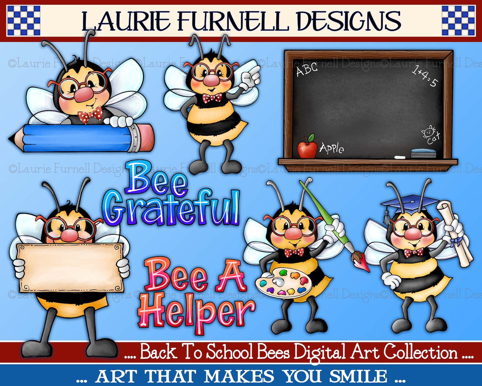Cute Back to School Bee Digital Art Cute School Clip Art Bee | Etsy