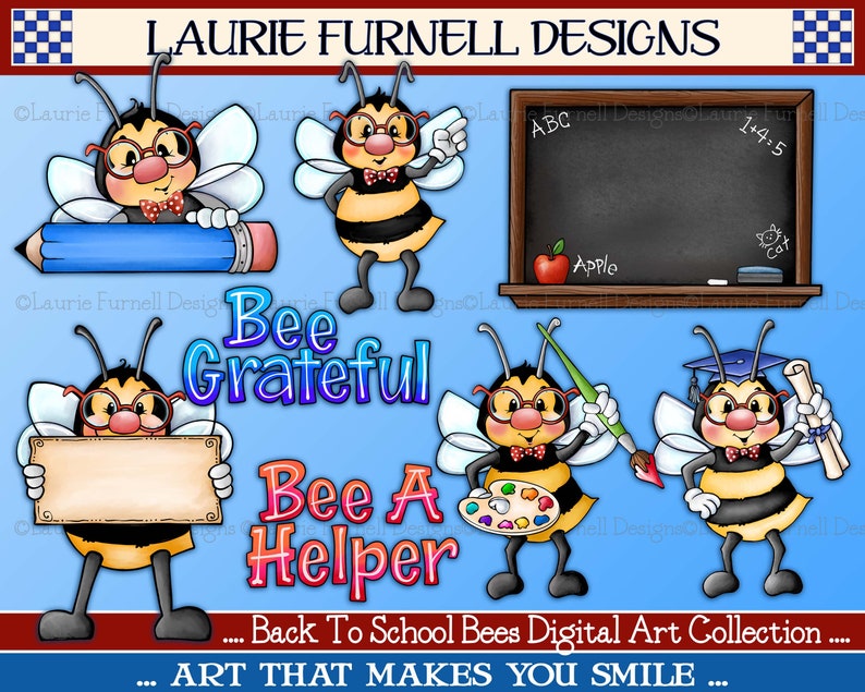 Cute Back to School Bee Digital Art Cute School Clip Art Bee | Etsy