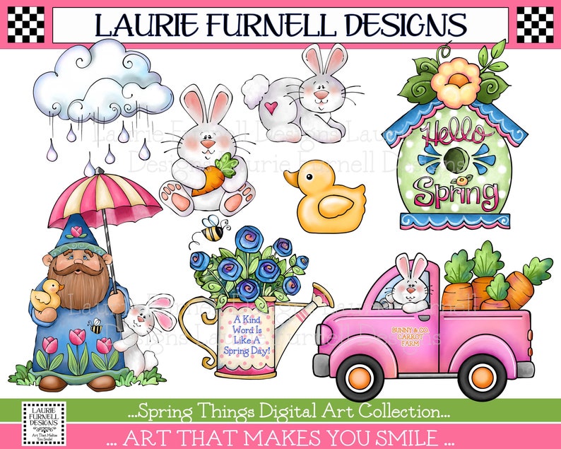 Spring Clip Art, Bulletin Board Decor, Spring Flower Pngs, Spring Bunny ...