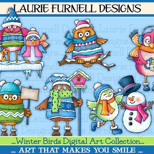 Winter Birds Clip Art Cute Bird Graphics Winter Bird Pngs - Etsy