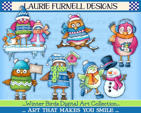 Winter Birds Clip Art Cute Bird Graphics Winter Bird Pngs - Etsy
