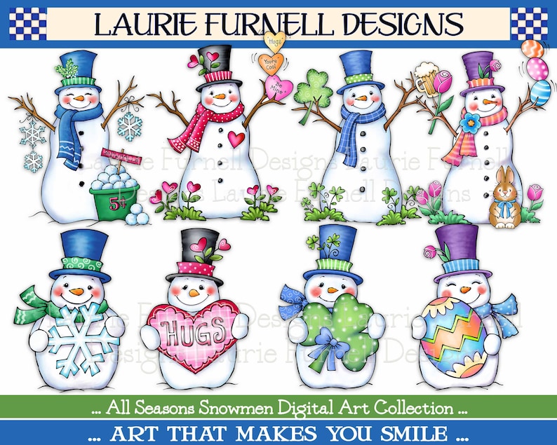 All Seasons Snowmen PNG Holiday Snowmen Clip Art Snowmen | Etsy