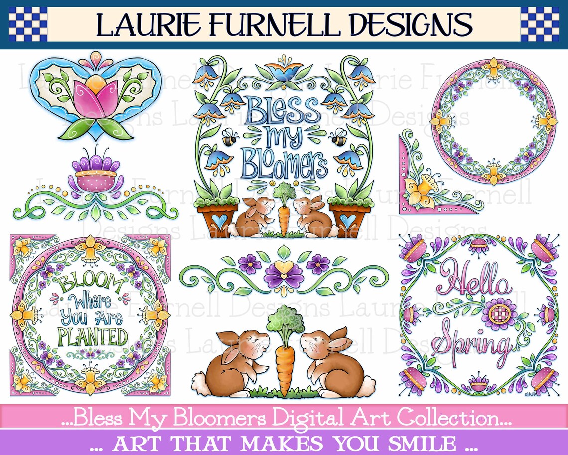 Spring Garden Clip Art Spring Floral Clip Art Spring Bunny - Etsy