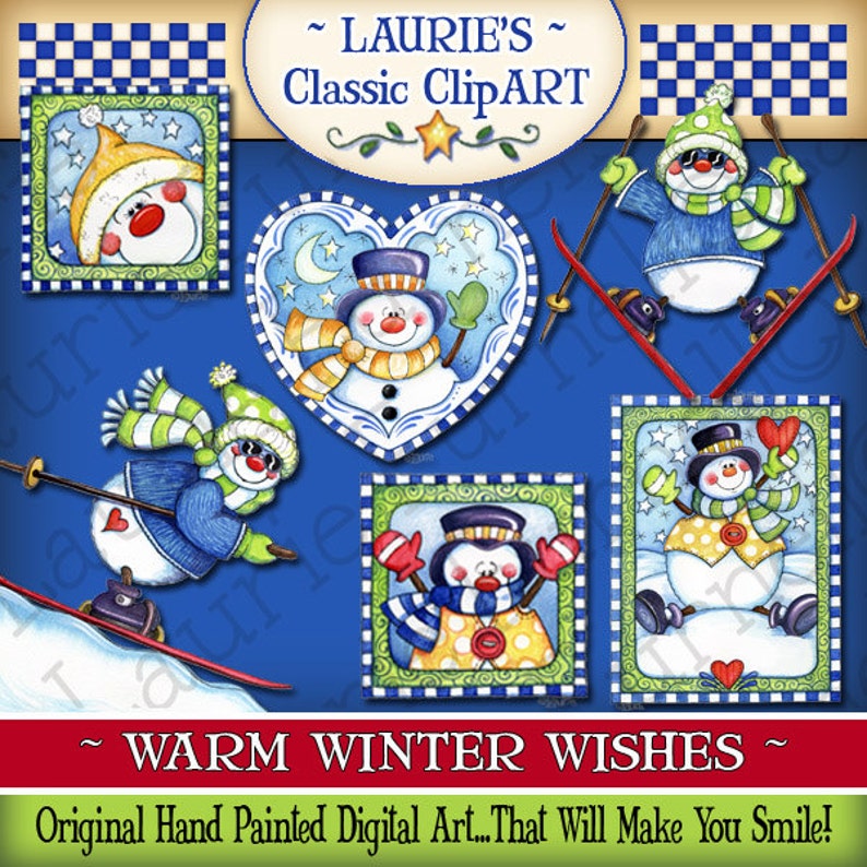 Snowman Digital Art, Winter Clipart, Snowman Clipart, Cute Snowmen ...