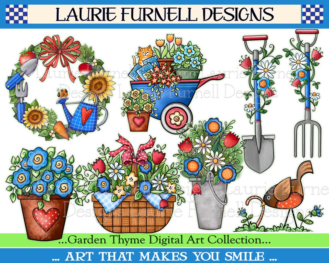 Garden Clip Art Floral Clip Art Spring Flowers PNG Veggie - Etsy