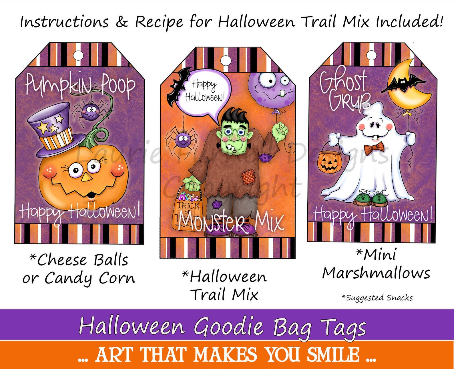 Halloween Tags Pumpkin Poop Tags Halloween Candy Tags | Etsy