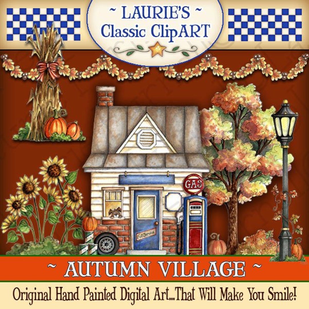 Autumn Village Digital Art, Autumn PNG, Fall Clipart, Laurie Furnell ...