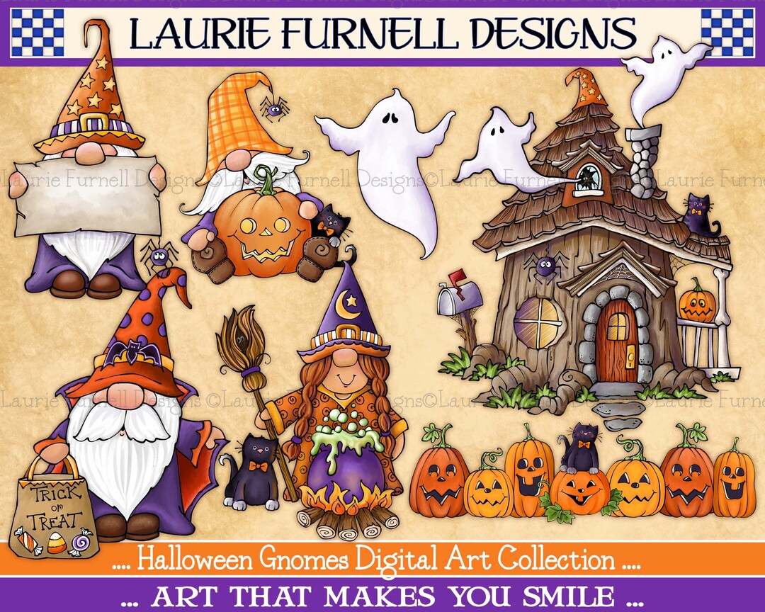 Halloween Gnome Clip Art, Halloween Gnome PNG, Bulletin Board Decor ...