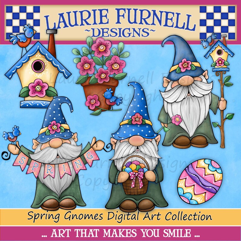 Spring Gnome Digital Art, Easter Clip Art, Laurie Furnell, Spring ...