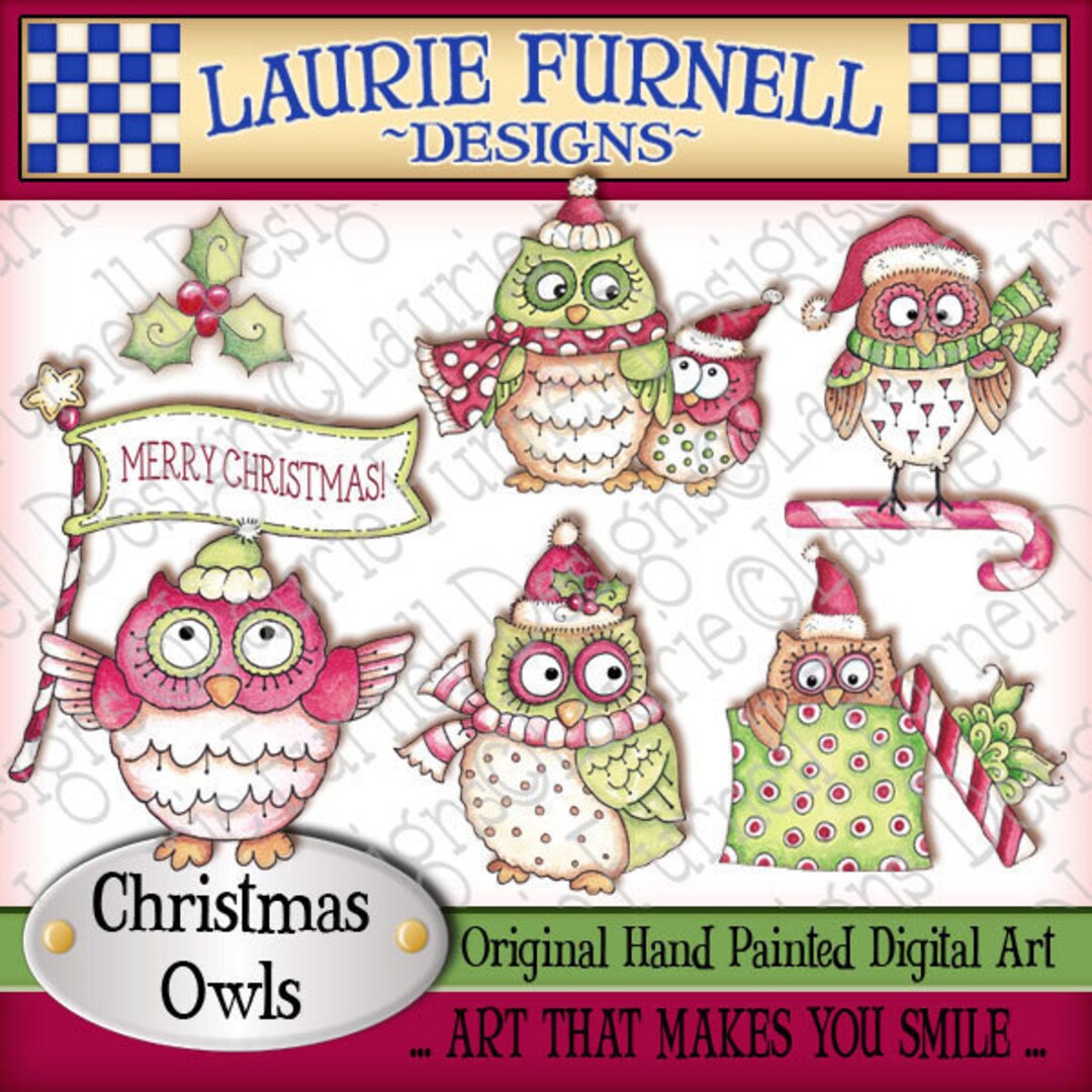 Christmas Owls, Digital Art, Clipart, Scrapbooking, Papercrafts, Laurie ...
