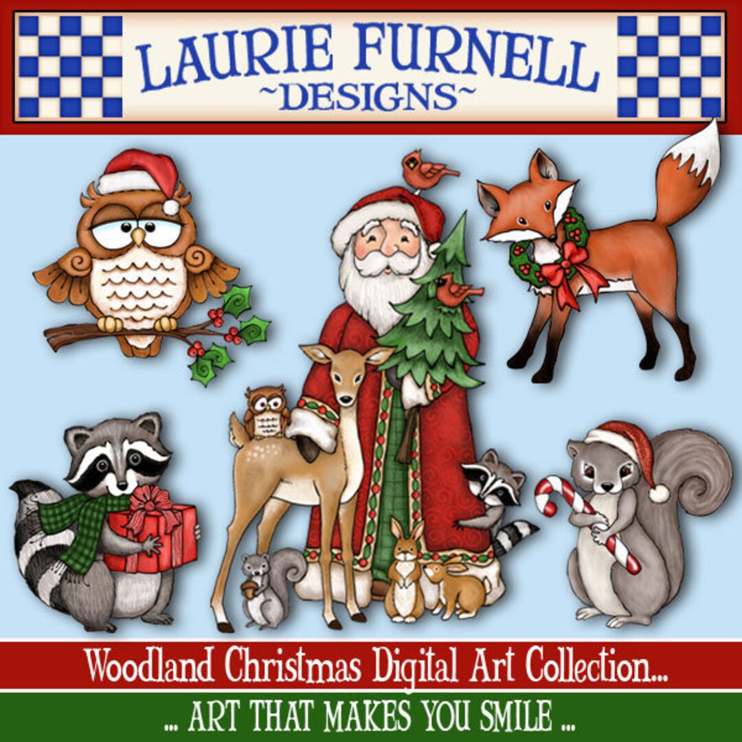Woodland Christmas Clip Art, Christmas Animals, Laurie Furnell, Holiday ...