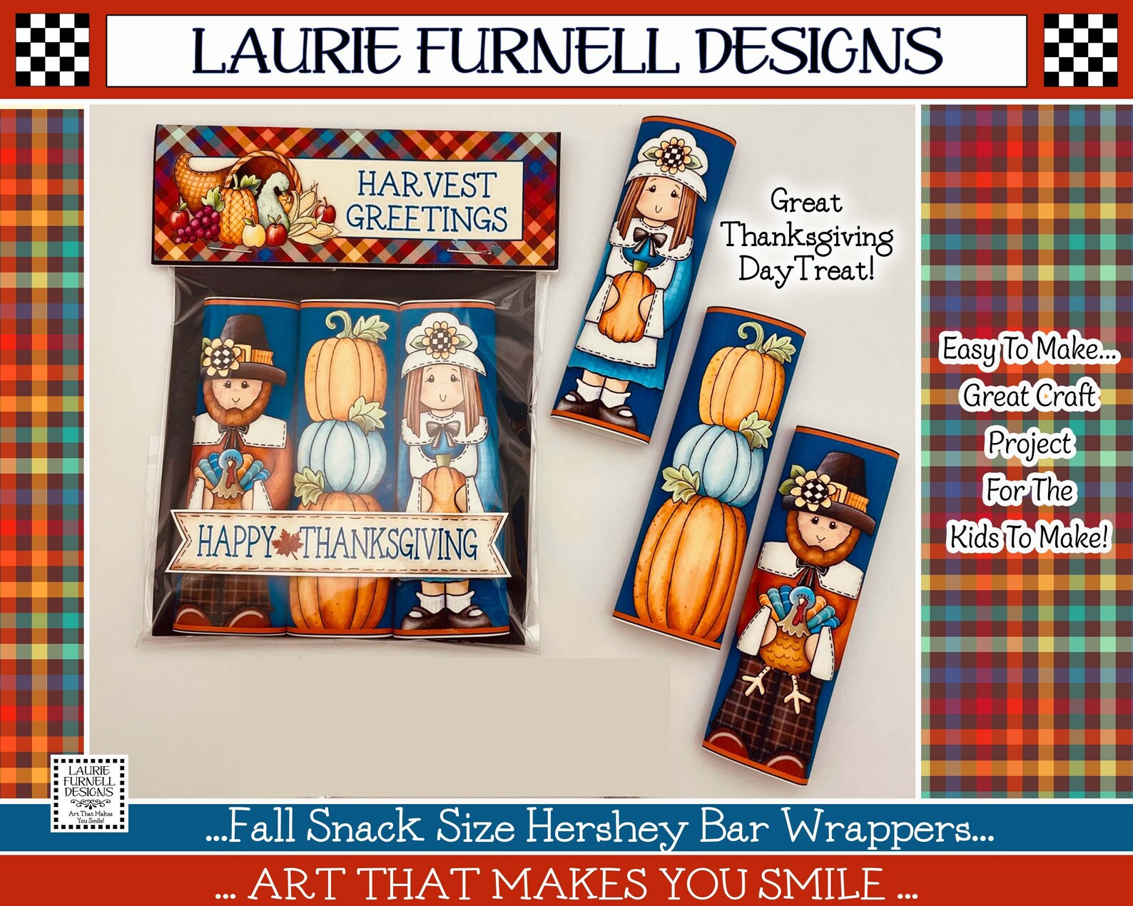 Fall Snack Size Candy Bar Wrapper, Scarecrow Candy Wrapper, Pilgrim ...