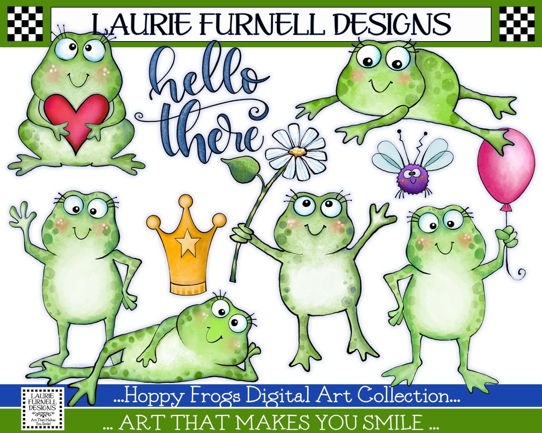 Cute Frog Clip Art, Birthday Frog PNG, Card Making Supply, Hoppy ...