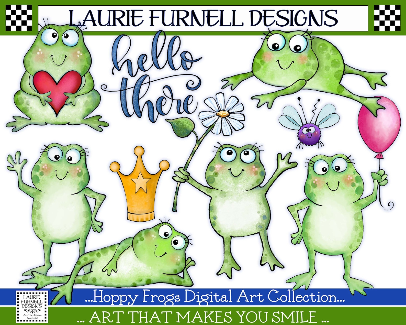 Cute Frog Clip Art, Birthday Frog PNG, Card Making Supply, Hoppy ...