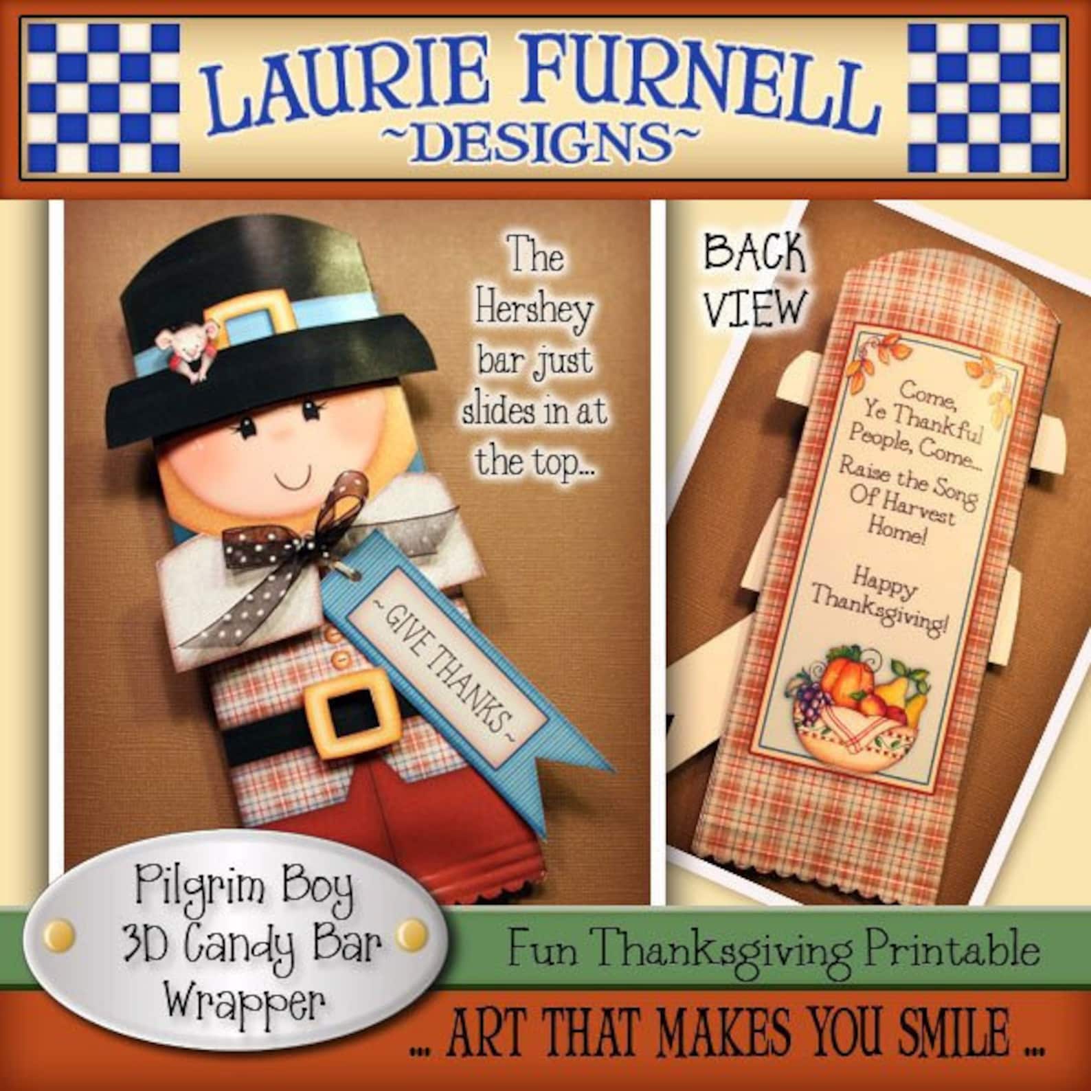 Pilgrim Candy Bar Wrapper, Thanksgiving Candy Bar Wrapper, Laurie ...