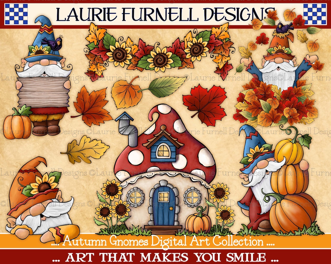 Autumn Gnome Digital Art, Cute Fall Gnomes, Autumn Gnome Clip Art ...