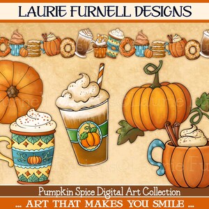 Pumpkin Spice Clip Art, Autumn Digital Art, Fall Card Making Supply ...
