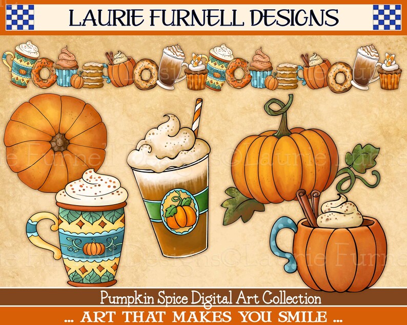 Pumpkin Spice Clip Art, Autumn Digital Art, Fall Card Making Supply ...