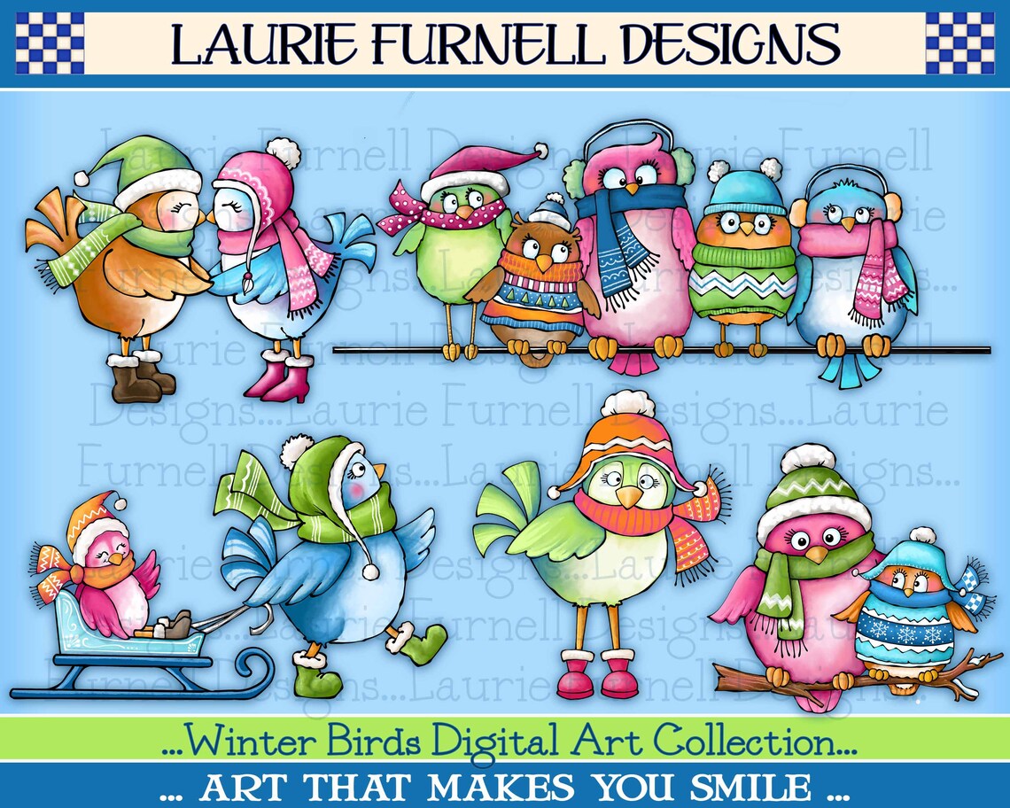 Winter Birds Clip Art, Cute Bird Graphics, Winter Bird Pngs, Whimsical ...