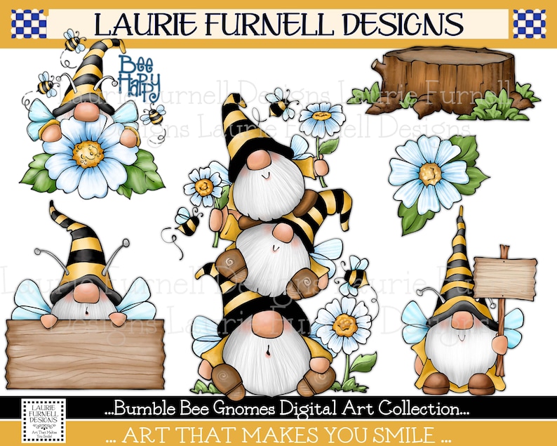 Bumblebee Gnome Clip Art, Bee Gnome PNG, Gnome Art for Bulletin Board ...